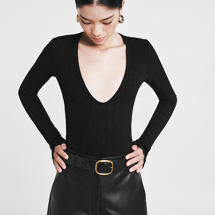 HIGHCHIC - Slit Bodysuit - Comfortable Tops - Daily Wear - Female ...