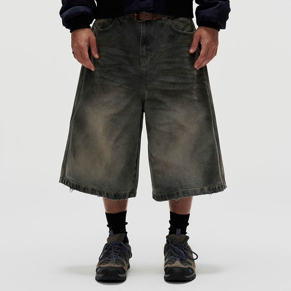 FNOS - “Fnos” Washed Baggy Denim Jorts – Dirty Blue - Comfortable Shor ...